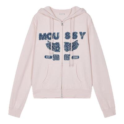 MOUSSY秋季新品休闲风字母连帽抽绳拉链卫衣女028IAA90-1027