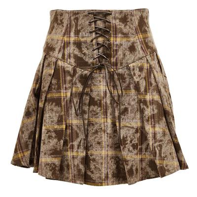 VeroModa绑带格纹A字半身裙