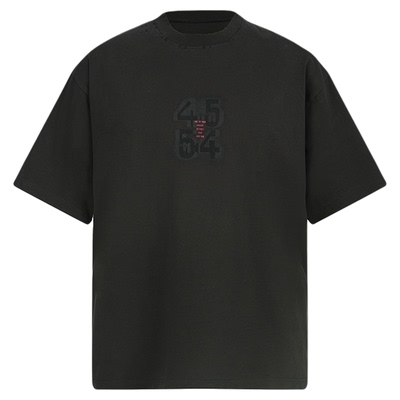 455emble纯棉短袖洗水磨破做旧印花T恤小高领休闲短袖男女同款