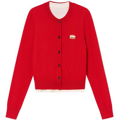 ToyzY红色针织开衫女短款绵羊毛可爱刺绣2025冬新品ZC35506040