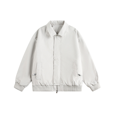 米杏色翻领短款拉链夹克男生春秋