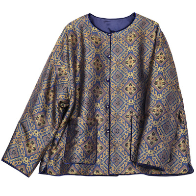 菲伊唐真丝蜀锦冬棉衣圆领女上衣