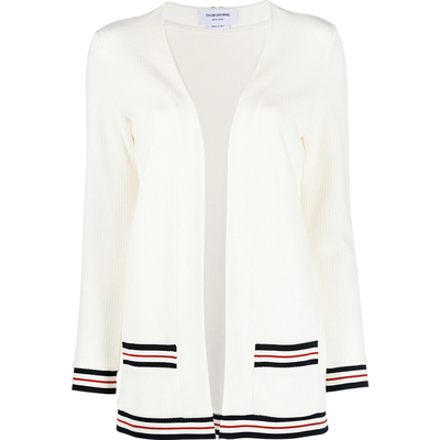 [五折优惠]THOM BROWNE 女士轻薄条纹棉质V领开衫外套