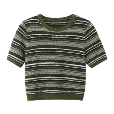 bbfer本依凡25年新款春针织短袖女圆领条纹宽松T恤小众WYSZZ0035