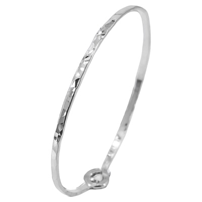 通体925银手镯纯手工锤击纹理