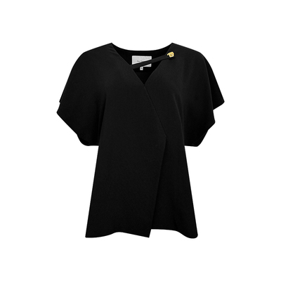 NAZ那子大码夏季仿三醋荷叶袖黑色V领T恤胖mm气质韩系显瘦上衣女