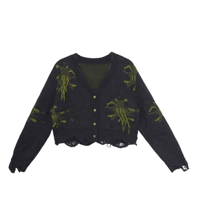 V领针织学院风宽松短外套女