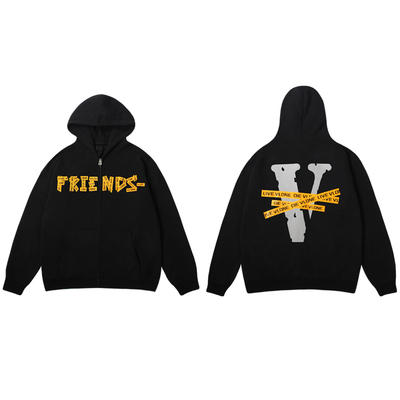 VLONE SS24 FRIENDS-立体胶logo印花 宽松拉链连帽卫衣 男女同款