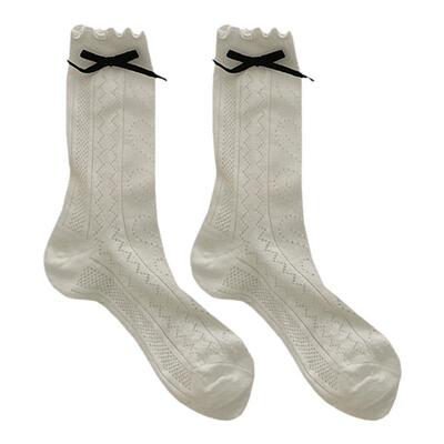 木耳边白色蝴蝶结洛丽塔堆堆袜女