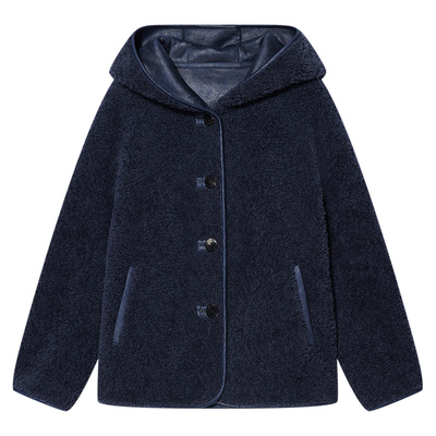 COVERINS100羊毛仿皮毛一体羊羔绒连帽外套女短款CC34510490