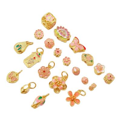 粉色滴油铜镀金diy四叶草手绳18K