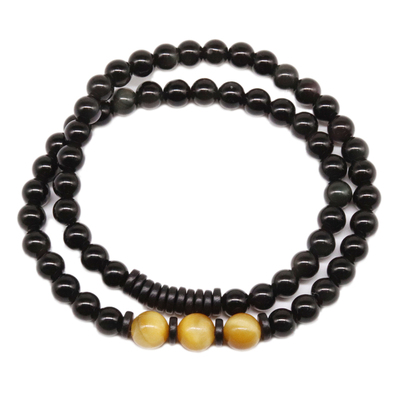 天然水晶黑曜石手链多层多圈学生