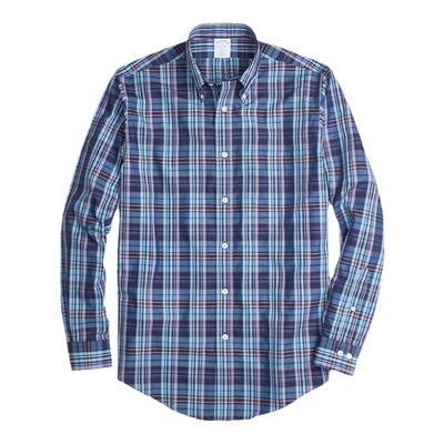 薄款格子免烫修身长袖衬衫