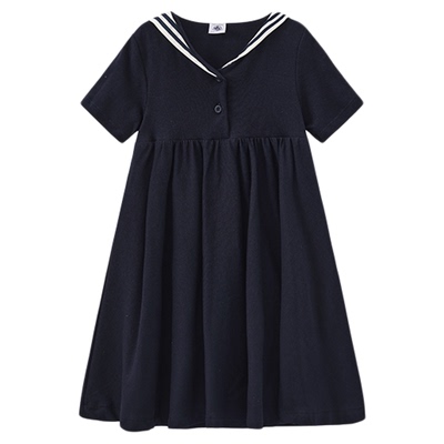 Petitbateau女童连衣裙海军领