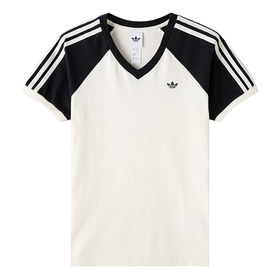 adidas阿迪达斯女子短袖T恤秋季休闲舒适简约运动服黑白色KF0316