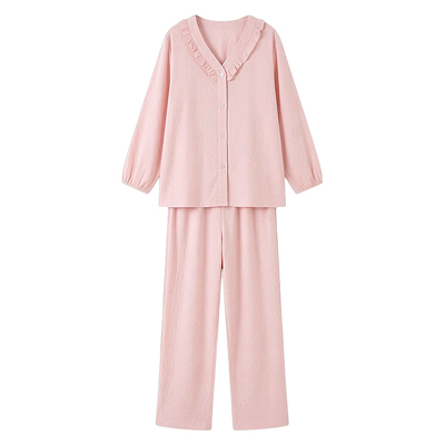 好波女士全棉九分裤家居服梭织全棉鱼鳞纹提花休闲家居服HJ2604