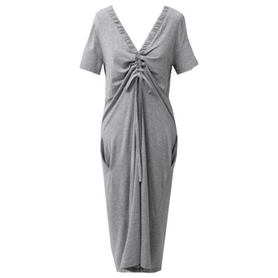 V领韩版莫代尔棉纯色长裙