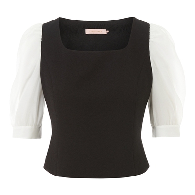 LIME莱茵方形领口黑白拼色衬衫