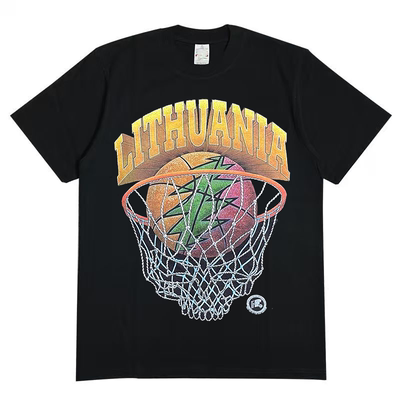 LITHUANIA篮球主题美式复古半袖街头oversize字母创意潮牌短袖T恤
