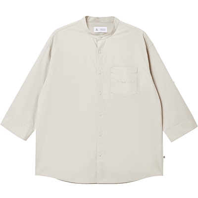 杰克琼斯男装秋季新款简约时尚潮全棉纯色圆领宽松休闲七分袖衬衫