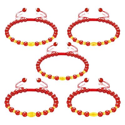 足金999黄金转运珠手链女红玛瑙