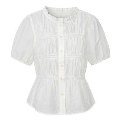 GCRUES泡泡袖衬衫女夏季木耳边