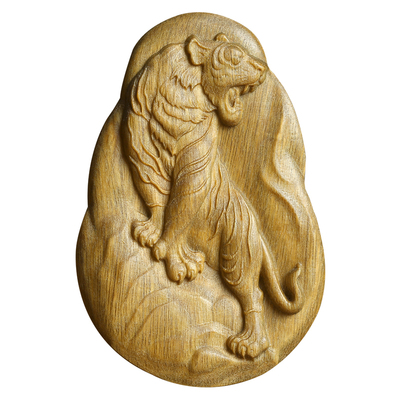 绿檀木老虎吊坠虎啸山林木质虎牌