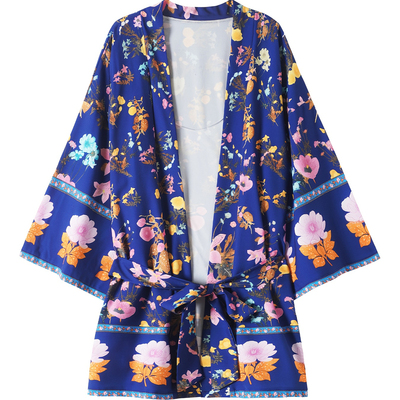波西米亚花朵和服开衫女生沙滩