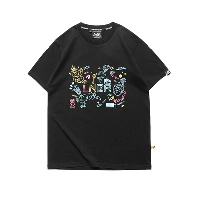 原创彩虹印花黑色趣味圆领短袖