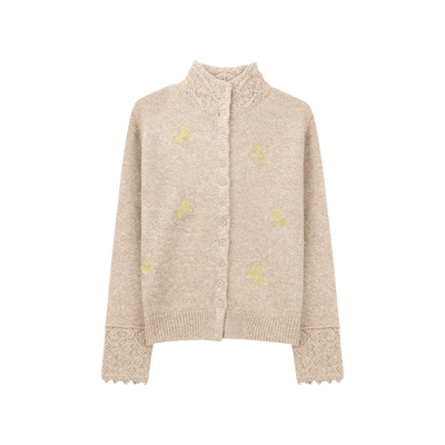 豆豆DD【策马奔腾】绵羊毛时尚气质刺绣圆领针织开衫女-5316825DM