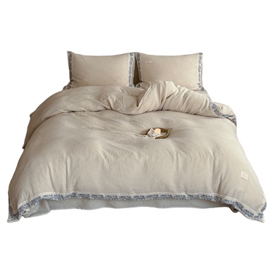 日式简约复古棉麻皱皱纱四件套