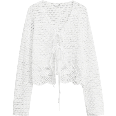 JASON WU春夏新款简约棉质手钩肌理感针织系带开衫薄外套