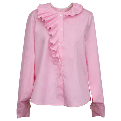 comego春上新花边棉衬衫亲肤透气