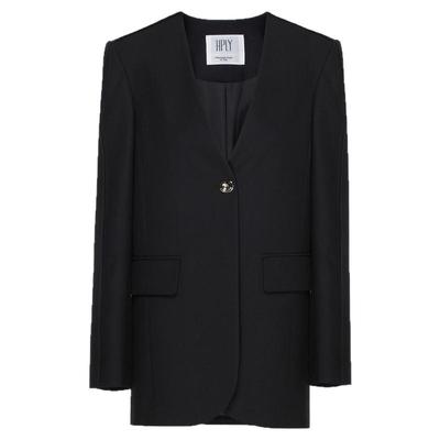 hply荷比俪春季新款女宽松剪裁无领气质西装外套