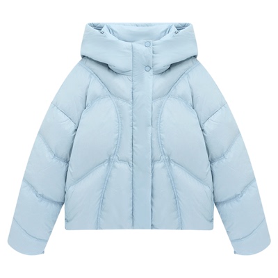 Basic House/百家好蓝色羽绒服女2025冬新款短款鸭绒休闲保暖外套