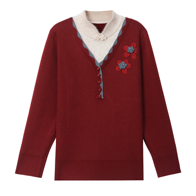 赋妤妈妈冬装加绒加厚毛衣