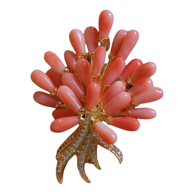 ENIMOL台湾momo粉珊瑚花簇胸针