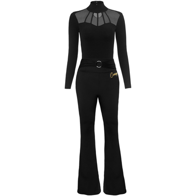 CONNY拉丁舞服女日常跳舞蹈练功服儿童喇叭长裤网纱上衣长袖套装