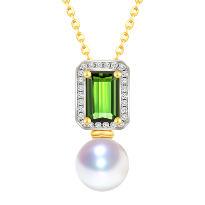 enzo18K金海水珠碧玺钻石吊坠