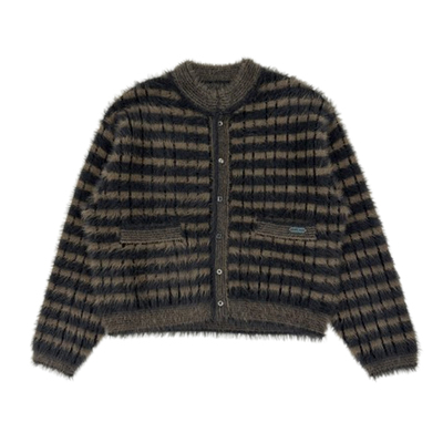 HOMME DE MODE条纹仿貂绒加厚针织毛衣圆领单穿时装开衫外套潮牌