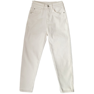 米白色高腰哈伦牛仔裤