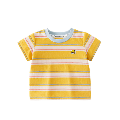 WALNUT DUCK核桃小黄鸭儿童条纹短袖T恤男女童撞色圆领宽松上衣