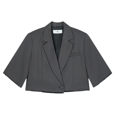 SLY春季新品通勤纯色西装领宽松短款夹克外套女030IAY30-1051