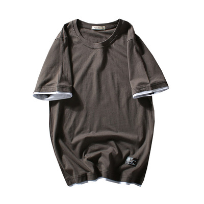 港风打底衫情侣假两件短袖t恤