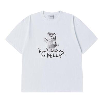 ADLV短袖T恤金属BELLY熊印花宽松圆领常规款白色黑色上衣男女夏季