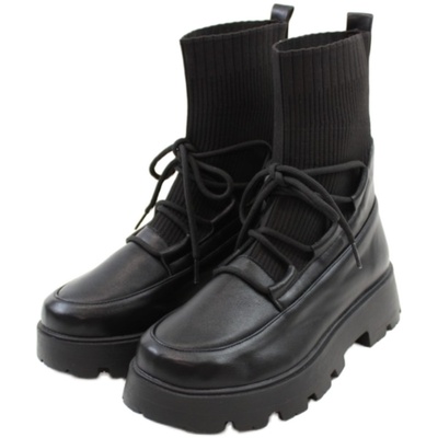 针织拼接弹力底英伦风马丁短靴女