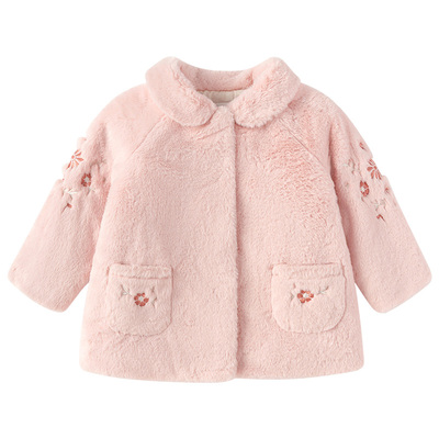 巴拉巴拉外套女童冬装仿兔毛绣花
