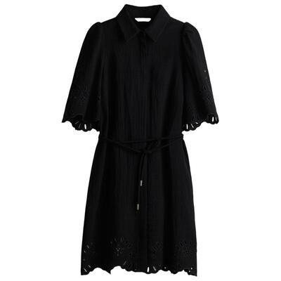 HM女装连衣裙夏季清新翻领衬衫式连身裙镂空刺绣连衣裙1272813