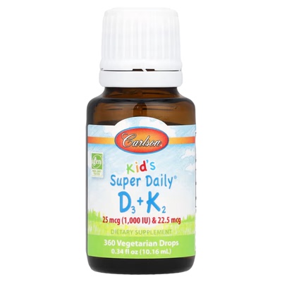 Carlson儿童超级每日维生素D3K2液体钙维生素骨骼发育健康牙齿