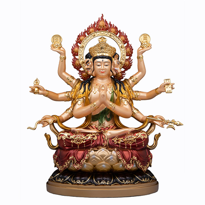 斗姆神像铜雕贴金斗姥斗姆元君佛像北斗众星之母黄铜古彩供奉摆件